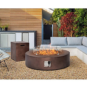 HOMPUS Outdoor Propane Fire Pit Table 42-inch 50,000 BTU Round Bronze Concrete Gas Fire Table w Tank Cover,Wind Guard,Lava Rocks,Rain Cover Smokeless FirePit for Outside Patio,Garden,Deck,Backyard