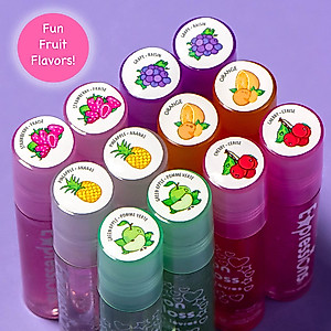 Expressions 12pc Roll On Lip Gloss Set with Carrying Case, 12-Piece Glossy Lip Makeup - Assorted Fruity Flavors, Non Toxic, Kid Friendly, Party Gift, Best Friends