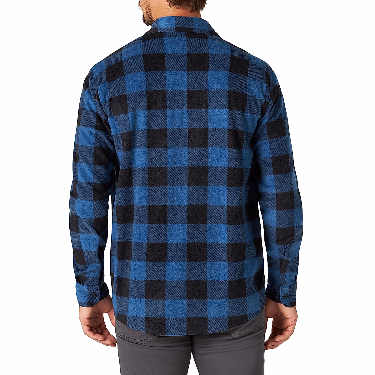 Wrangler Authentics Men's Long Sleeve Heavyweight Fleece Shirt Blue Buffalo Plaid Large