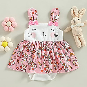 Easter Baby Girl Outfit Romper Bunny Bodysuit Sleeveless Ruffled Jumpsuit Dress Baby Girls Summer Clothes (Dress Pink, 3-6 Months)