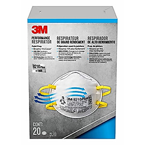 3M 8210 Plus Paint Sanding Dust Particulate N95 Respirator, Disposable Respirators, 20-Pack