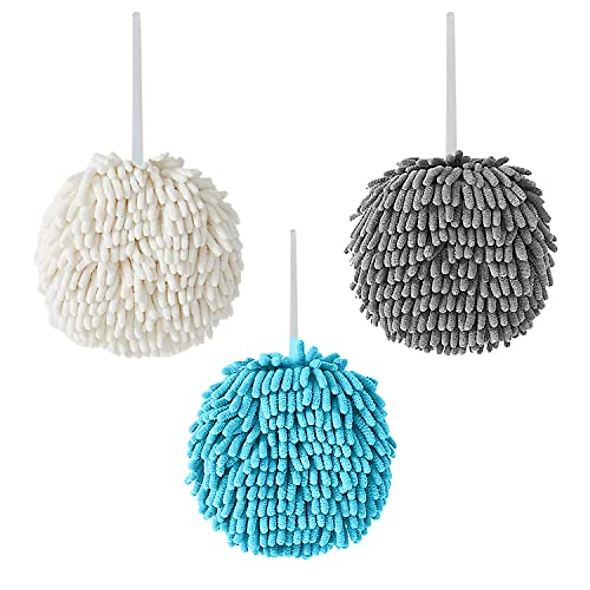 Iimin Chenille Handball Hanging Hand Towel，Chenille Fluffy Microfiber Decorative Ball Towel Quick Dry Plush Absorbent Towels for Kitchen or Washstand，Quick Dry Cloths for Cleaning