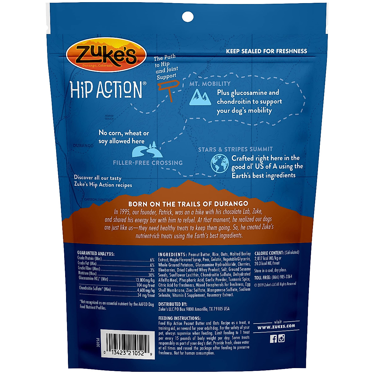 Zuke's Hip Action Dog Treats Peanut Butter and Oats Recipe, 6 Ounces (3 Pack)