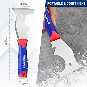 WORKPRO Paint Scraper, 8 in 1 Paint Remover, Metal Putty Knife with Hammer End and Can Opener, Stainless Steel Scraper Tool for Removing Caulk, Painting, Wood and Wallpaper