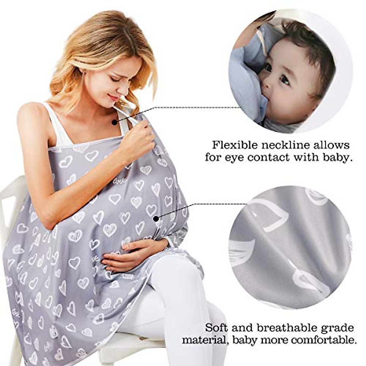 Kefee Kol Baby Nursing Cover & Nursing Poncho - Multi Use Cover for Baby Car Seat Canopy, Shopping Cart Cover, Stroller Cover, 360° Full Privacy Breastfeeding Coverage, Baby Shower Gifts for Boy&Girl