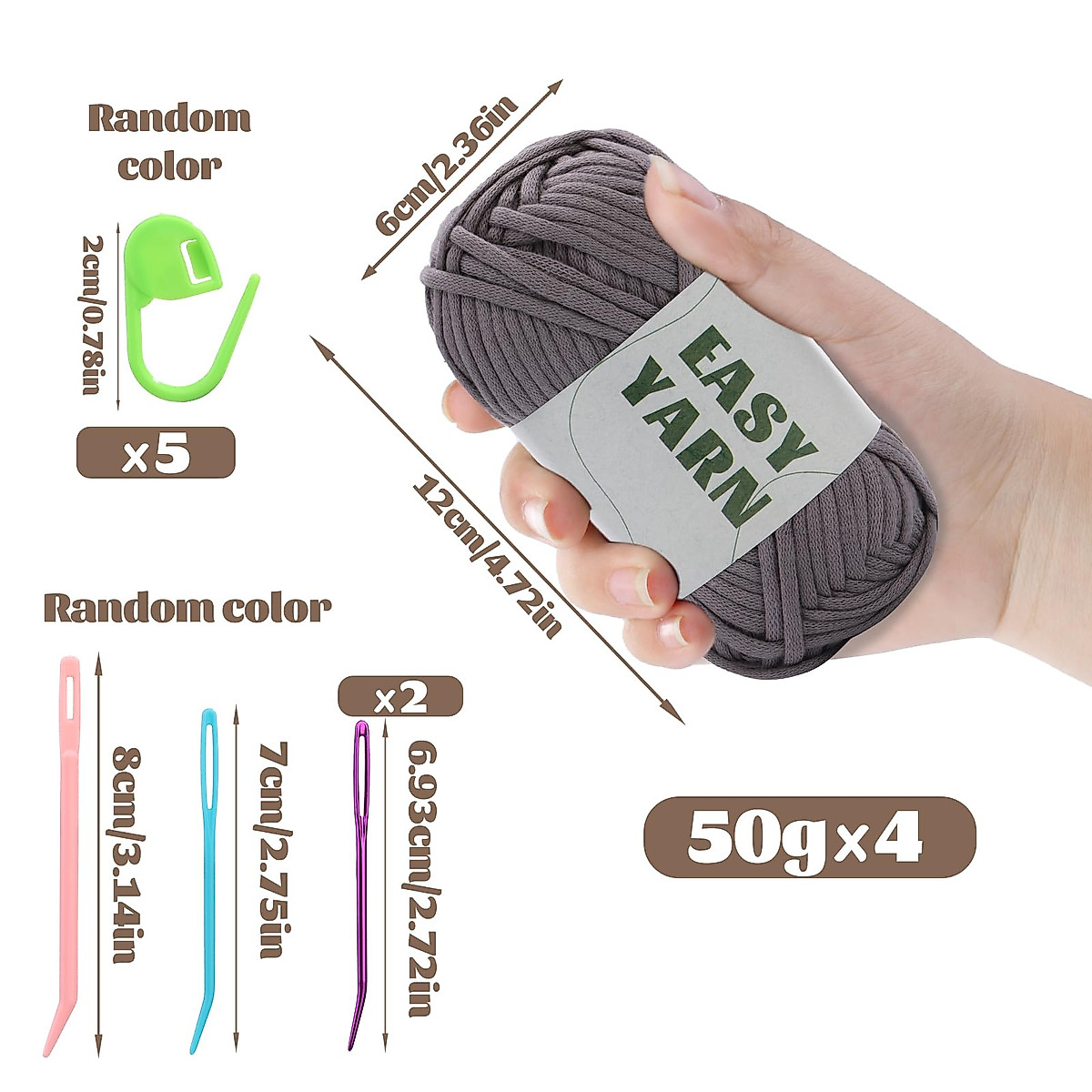 UzecPk 4x50g (7.1Oz) Beginners Crochet Yarn, 4x87Yds Easy Beginner Yarn, Easy-to-See Stitches, Cotton-Nylon Blend Yarn for Crochet Kit Making(Dark Blue&Light Green&Dark Gray&Beige)