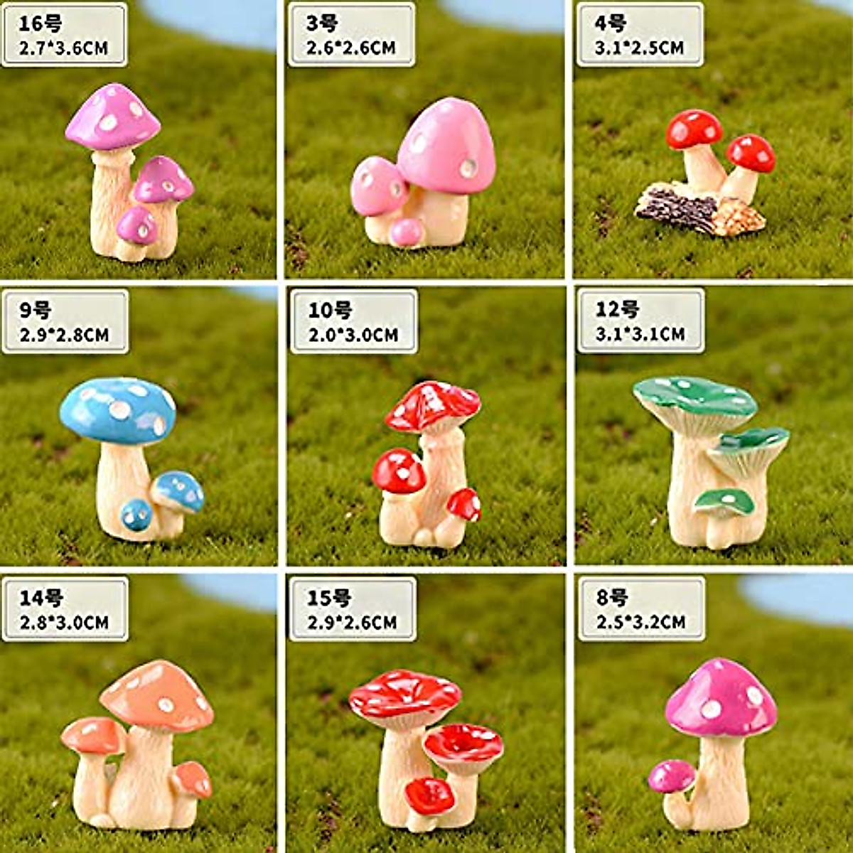 MAOMIA Miniature Mushroom Figurines 8pcs Fairy Garden Accessories Mushroom Cake Toppers Micro Landscape Garden Decoration Plant Flower Pots Ornaments(Random Style)
