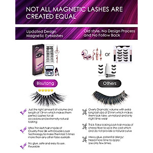 Bisutang Magnetic Eyelashes with Eyeliner, 12-Pair Reusable Magnetic Lashes with 2 Tubes of Magnetic Eyeliner, Glue-free Natural Look Eye Lashes Kit with Scissors Tweezers & Mirror Case
