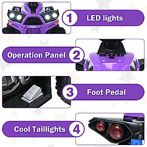 INFANS Kids Ride on ATV, 12V 4 Wheeler Quad Toy Vehicle with Music, Horn, High Low Speeds, LED Lights, Electric Ride On Toy, Battery Powered Wheels Car for Kids Over 3 Years Old (Violet)