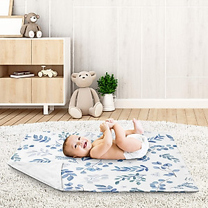 Sweet Jojo Designs Floral Leaf Baby Boy Girl Blanket Receiving Security Swaddle Newborn Toddler Nursery Stroller Soft Minky - Blue Grey White Boho Watercolor Botanical Flower Woodland Tropical Garden