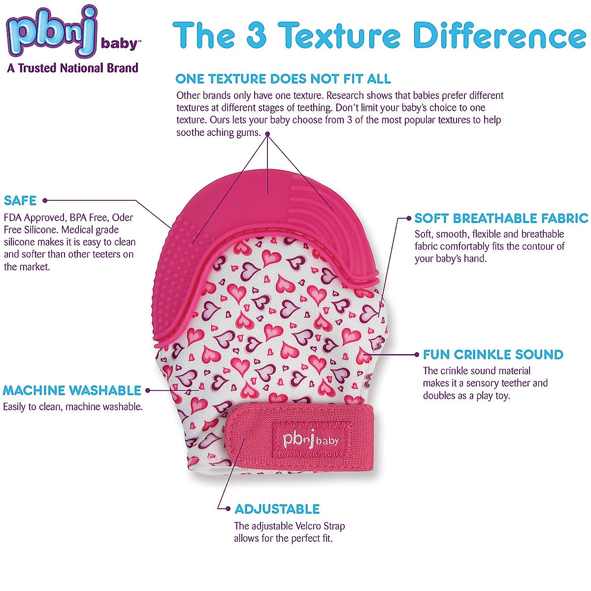 PBnJ baby Silicone Infant Teething Mitten Teether Glove Mitt Toy - Gray Arrows 2pk