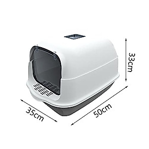 Milageto Large Cat Litter Box with Lid Enclosed and Covered with Door Easily to Clean Prevent Smell Litter Pan Heightened Fence Toilet Cat Toilet, Gray Bottom