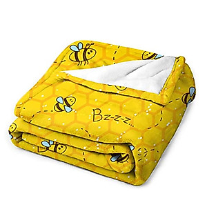 Cute Bee Sofa Throw Blanket Flannel Super Soft Warm Fleece Bedspread Home Decor All Season for Bed Couch Living Room Large 50"X40" in