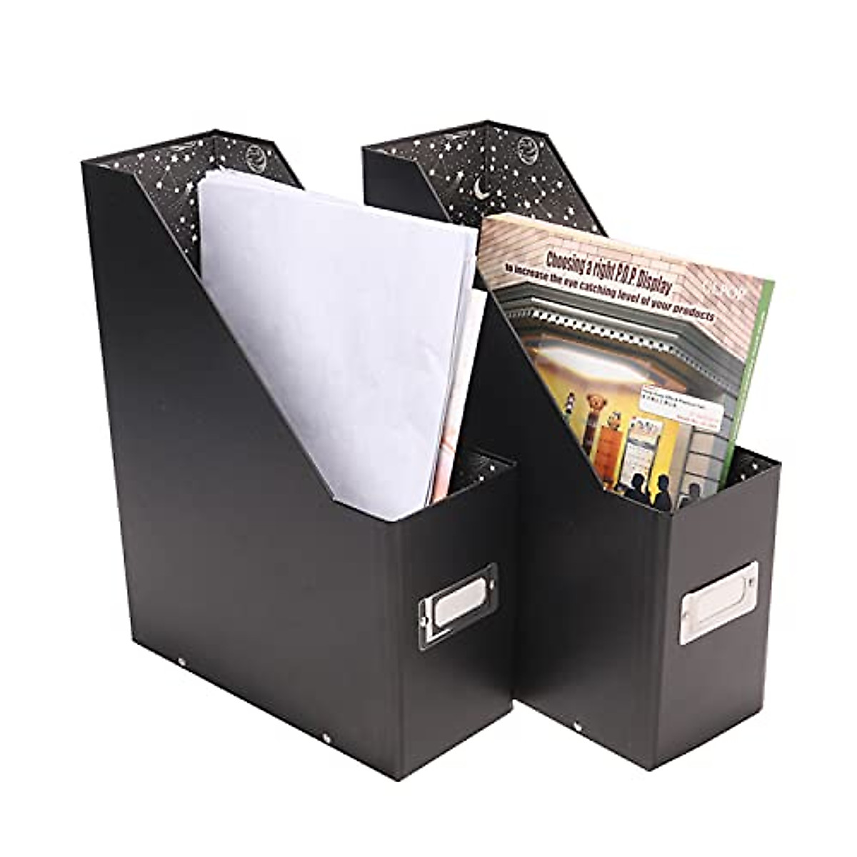 Snap-N-Store Storage Box - Pack of 2 Magazine File Boxes for Organizing, 12.25 x 3.88 x 9.75 Inch Storage Boxes w/Lids for Documents, Paper and Organizing, Back to School Supplies for Students, Black