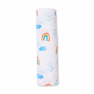 Lulujo Baby Swaddle Blanket| Unisex Softest 100% Cotton Muslin Swaddle Blanket| Neutral Receiving Blanket for Girls & Boys | 47in x 47in Rainbow Sky