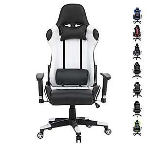 Devoko Gaming Chair Racing Style High Back Computer Chair with Adjustable Armrests Ergonomic Office Chair Executive Swivel Task Chair with Headrest and Lumbar Support (White)