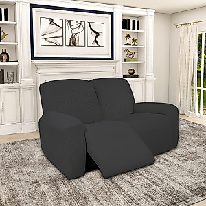Easy-Going 100% Dual Waterproof Recliner Loveseat Cover, 6-Pieces Stretch Relining Sofa Cover with Pocket, Jacquard 2 Seat Sofa Slipcover Leakproof Washable (Loveseat, Dark Gray)