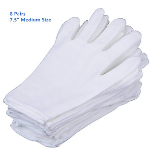 8 Pairs White Cotton Gloves 7.5" Medium Size，ZL&D, film, coins, CD/DVD, Handling Gloves