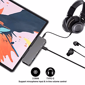 iPad Pro USB C Hub, NewBEP 7-in-1 Hub Adapter for iPad Pro, iPad Air 4, USB C Computer, with 4K HDMI, 60W USB-C PD Fast Charging, 3.5mm Headphone Jack & Type C Data, USB 3.0, SD/TF Card Reader