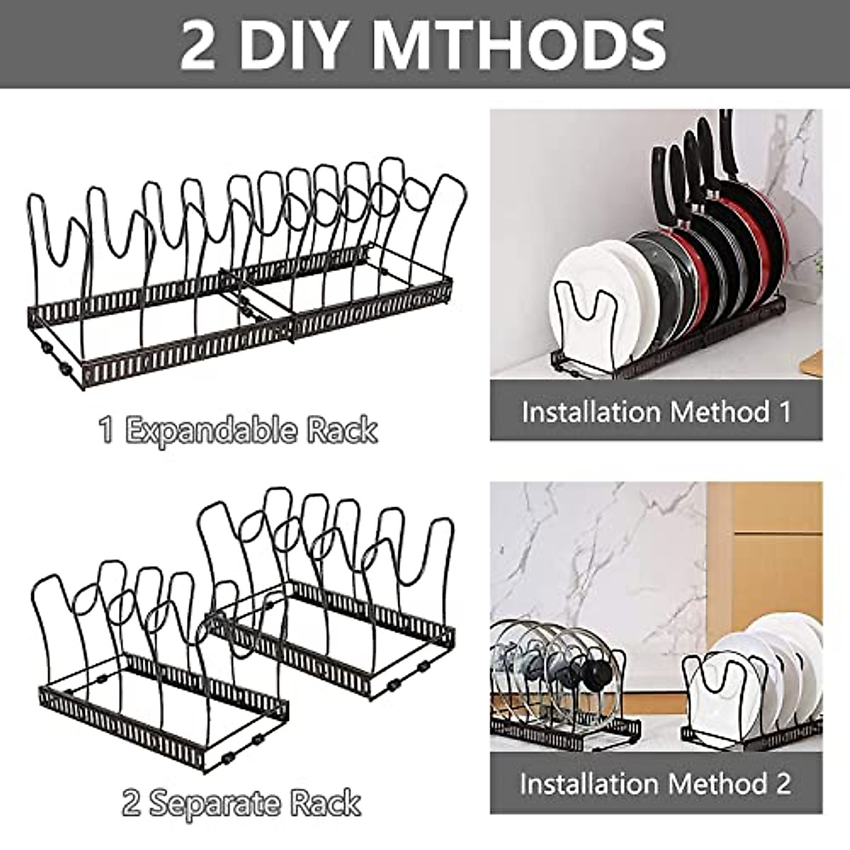 Pots and Pans Organizer,Expandable Pot Rack Organizer for Cabinet,10 Adjustable Compartment for Pot Organizer for Kitchen Cabinet Cookware Baking Frying Rack Bake Ware Storage