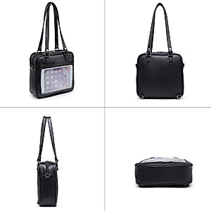 Women Ita Handbag, Tote Purse with Cute Clear Pins Display Window, Ita Shoulder Bag, Black