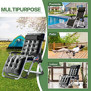 Barbella Zero Gravity Chair Reclining Lounge Chair Patio Chairs, Adjustable Lawn Recliner Folding Lounge Recliners with Removable Cushion, Headrest & Cup Holder, Reclining Chair for Indoor and Outdoor