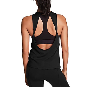 Mippo Women's Open Back Workout Tank Top - Yoga, Gym, Running, Loose Fit Sports Clothes, Black S