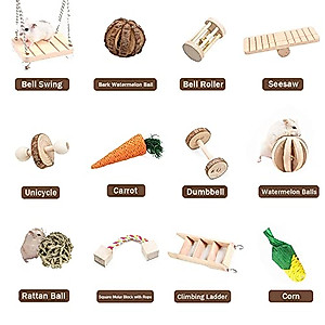 Bipily Hamster Chew Toys 12 Pack Natural Wooden Pet Toy Small Pets Teeth Care