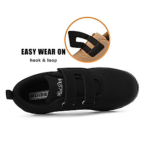 Oude Wedge Sneakers for Women Comfy | Wide Orthopedic Shoes for Women Shopping | Adjustable Velcro Closure 2 Inch Thick Rocker Bottom All Black Size 6.5