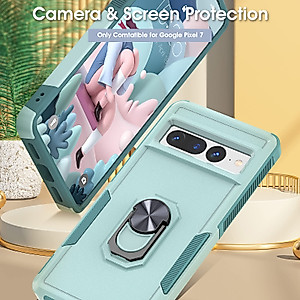 MILPROX Case Compatible for Google Pixel 7 Case, Dual-Layer Protective Shockproof Heavy-Duty Bumper Phone Case Cover with 360 Ring Kickstand for Google Pixel 7 Case - Mint