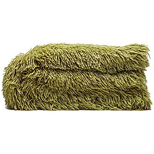 Chanasya Solid Faux Long Fur Throw Blanket - Soft, Fuzzy Throw Blanket - for Bed or Couch - 50" x 65” - Olive Green