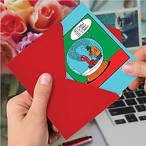 NobleWorks - Christmas Card with Envelope (4.63 x 6.75 Inch) - Cartoon Xmas Notecard Winter Holiday Card for Kids, Adults - Snowglobe Blower C7086XSG