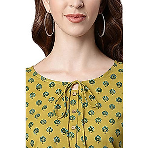 Janasya Indian Women's Green Cotton Tunic(JNE3688-TU-S)