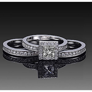 4 pc His and Her Wedding Ring Set - Wedding Rings - Wedding Ring - Engagement Ring - Cubic Zirconia Wedding Sets - CZ Engagement Rings - Wedding Ring Sets (Size His 08, Hers 09)