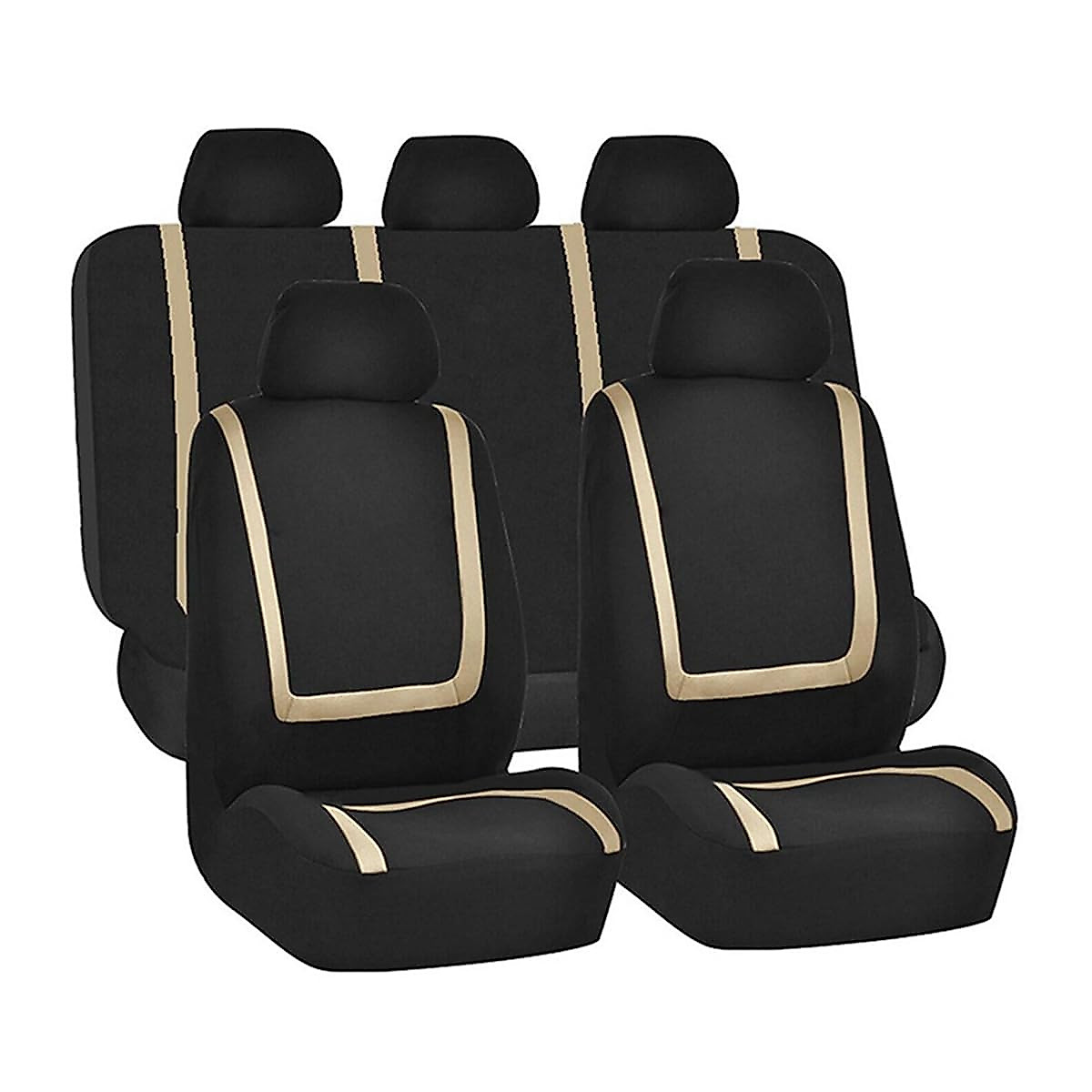 BELOMI Car Seat Covers Full Set, Breathable Premium Cloth Automotive Seat Cover, Universal Front and Rear Seat Covers, Easy to Install Car Accessories for Most Cars Trucks SUV (Beige)