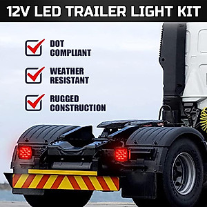 Gonice 2PCS Square LED Trailer Light Kit, Brake Stop Tail Running License Plate LED Light Lamp for 12V Camper Truck RV Boat Snowmobile Marine Under 80", DOT Compliant