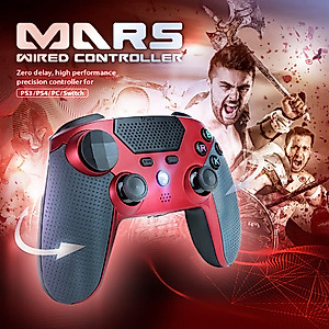 Brook Mars Wired Controller - Zero-Delay High Performance, For PS4 Gaming Controller, Gamepad with Touchpad for PS3 PS4 PC Switch, Support Motion Control,Gyro axis, Rumble function, Vibration