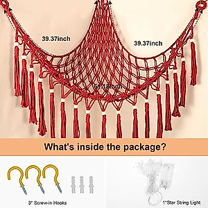 Razella Red Stuffed Animal Net or Hammock with LED Light Macrame Small Squishmallow Net Hammock for Wall Bedroom Living Boho Kids Room Decor