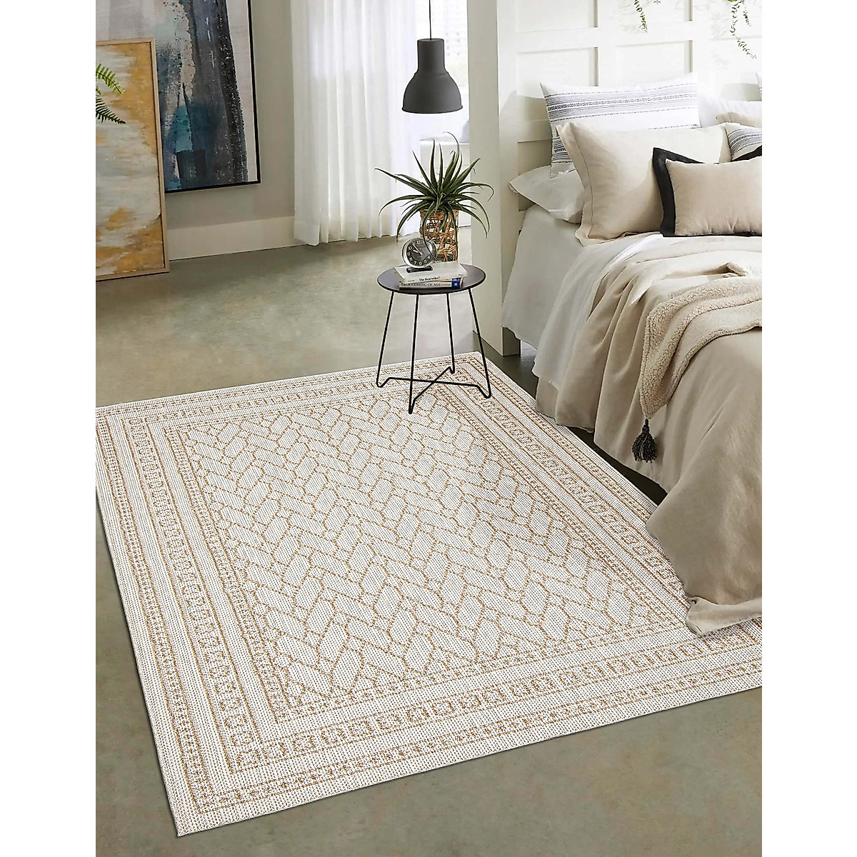 eCarpetGallery Vintage Turkish Area Rug for Living Room Bedroom 5x7 Taupe Carpet, High Low Pile Textured Rug, 368016