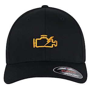 JPAK Flexfit Check Engine Light Embroidered Baseball Cap Car Racer Black