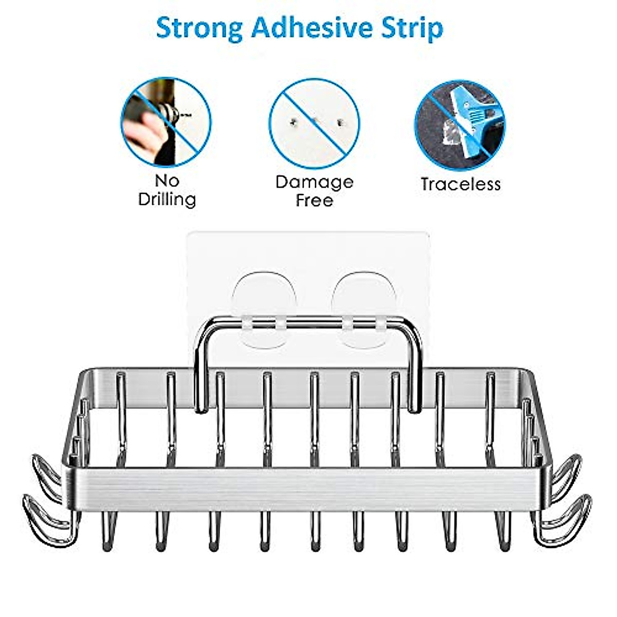 Soap Dish Soap Holder with Hooks for Shower, Rust Proof 304 Stainless Steel, Adhesive No Drilling