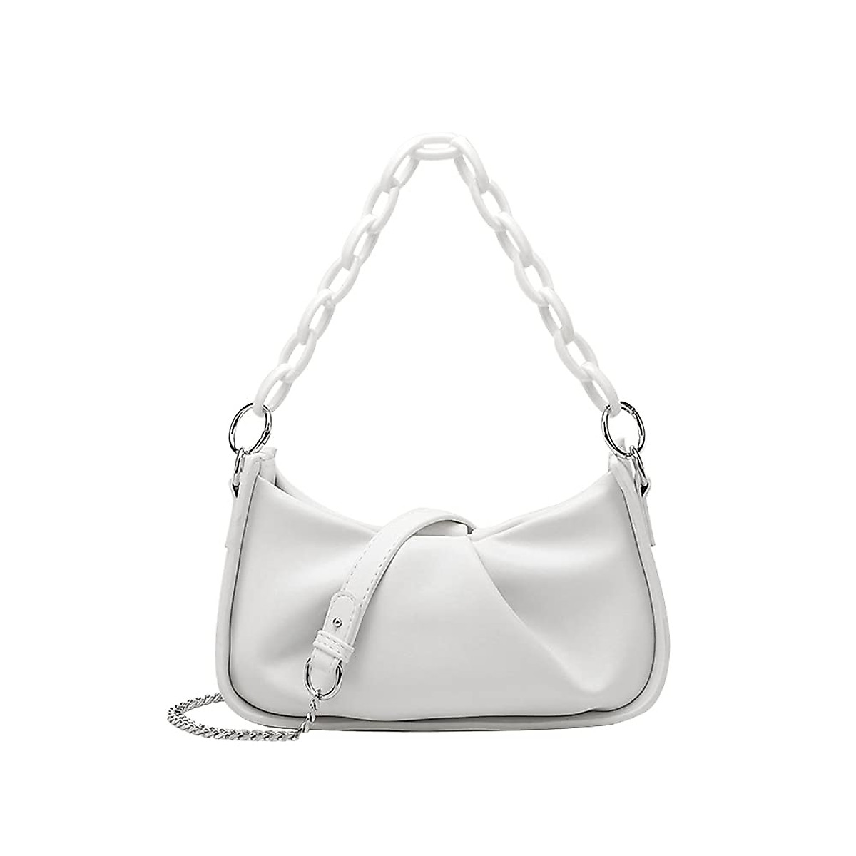 Gxamz Womens Shoulder Cloud Bag with Chain Dumpling Purse Clutch Handbag Small Leather Bags (white)