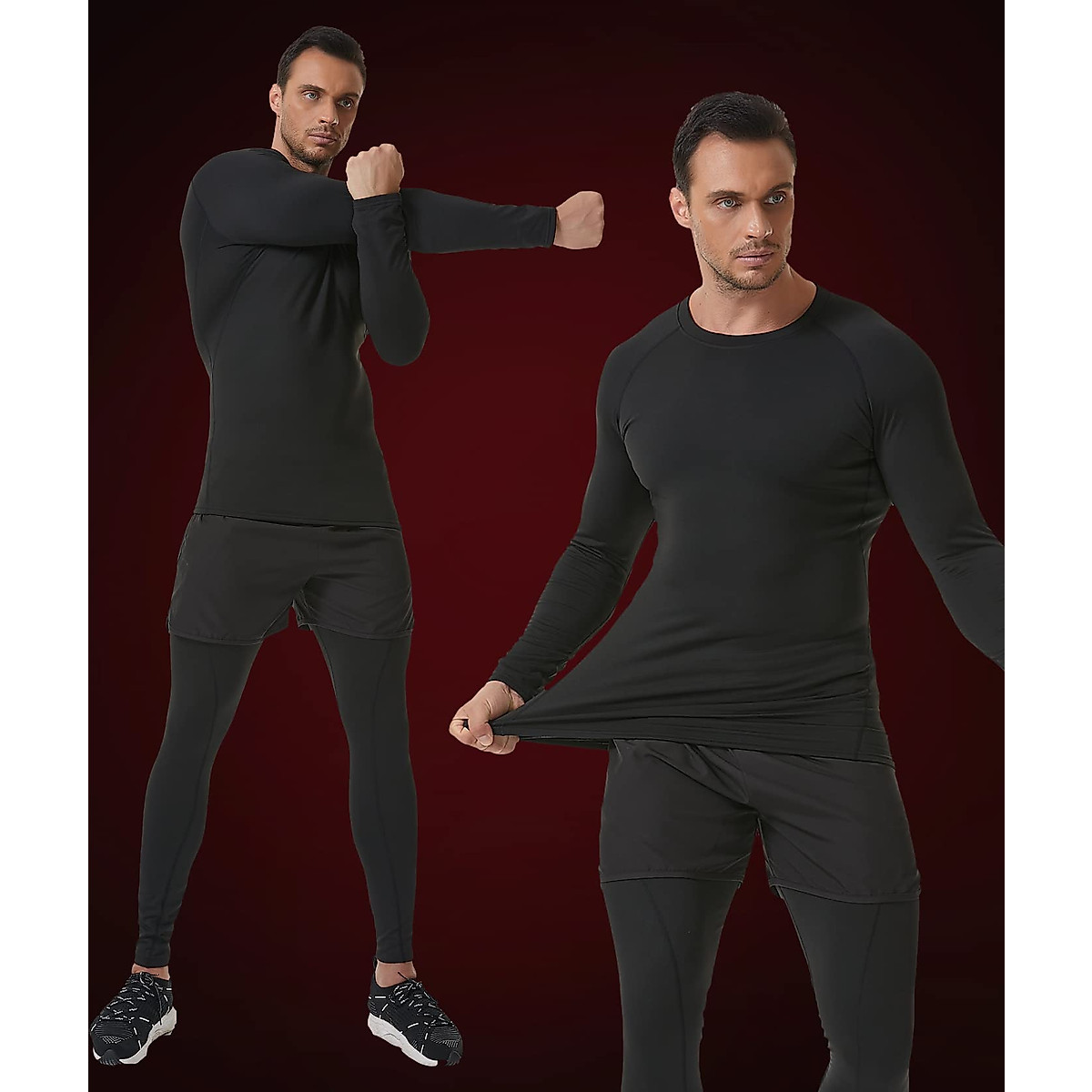 SILKWORLD Men's Thermal Long Sleeve Compression Shirts Athletic Cold Weather Base Layer,B1_3pack_Black#3,Large