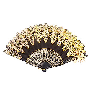 Simple polymer Folding Hand Fans Lace Handheld Fan European Retro Folding Fan Chinese Folding Fan for Dancing Props Cosplay Wedding Gift Party Favors,Black