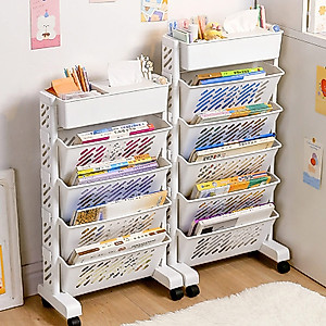 Tnfeeon Movable Bookshelf, Large Capacity Plastic Compact Stable Structure Storage Organizer Shelf for Office (5 Layer)