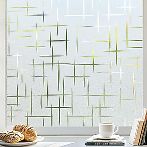 rabbitgoo Window Privacy Film Frosted Glass Window Film, Decorative Privacy Cling, UV Blocking Staic Cling Bathroom Glass Frosting Sticker, Non-Adhesive Front Door Cover, Cross Pattern, 11.8" x 78.7"