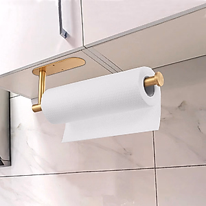 Paper Towel Holder, Self Adhesive Gold Paper Towel Holder Under Cabinet, SUS304 Stainless Steel Wall Mount Paper Towel Holder for Kitchen, Countertop, Cabinet, Bathroom