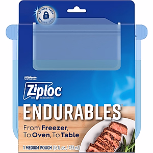 Ziploc Endurables Medium Pouch, 2 Cups, Reusable Silicone Bags and Food Storage Meal Prep Containers for Freezer, Oven, and Microwave, Dishwasher Safe