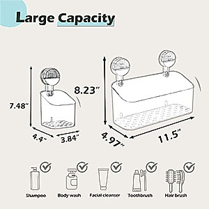 DEEIF Shower Caddy Suction Cup Clear Bathroom Shower Organizer Strong Suction Shower Shelves Storage Basket for Bathroom Inside Shower (Clear Basket + Toothbrush Holder)