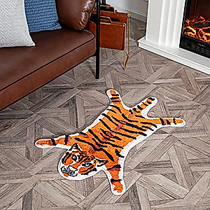 Personalized Tiger Print Rug,Cute Faux Tiger Rug Plush Non-Slip Small Area Rugs for Home Decor Fluffy Animal Print Rug Carpet Door Mat for Living Room Bedroom Playmat 26x39in Orange